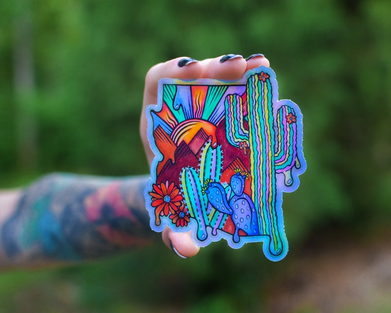 Arizona Holographic Sticker AZ Sticker Zona Cactus Sticker - Etsy