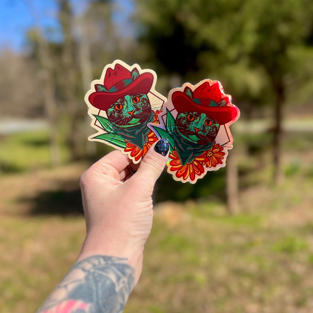 The Outlaws - Cowboy Cat Sticker | Matte Vinyl Waterproof Cute & Funny ...
