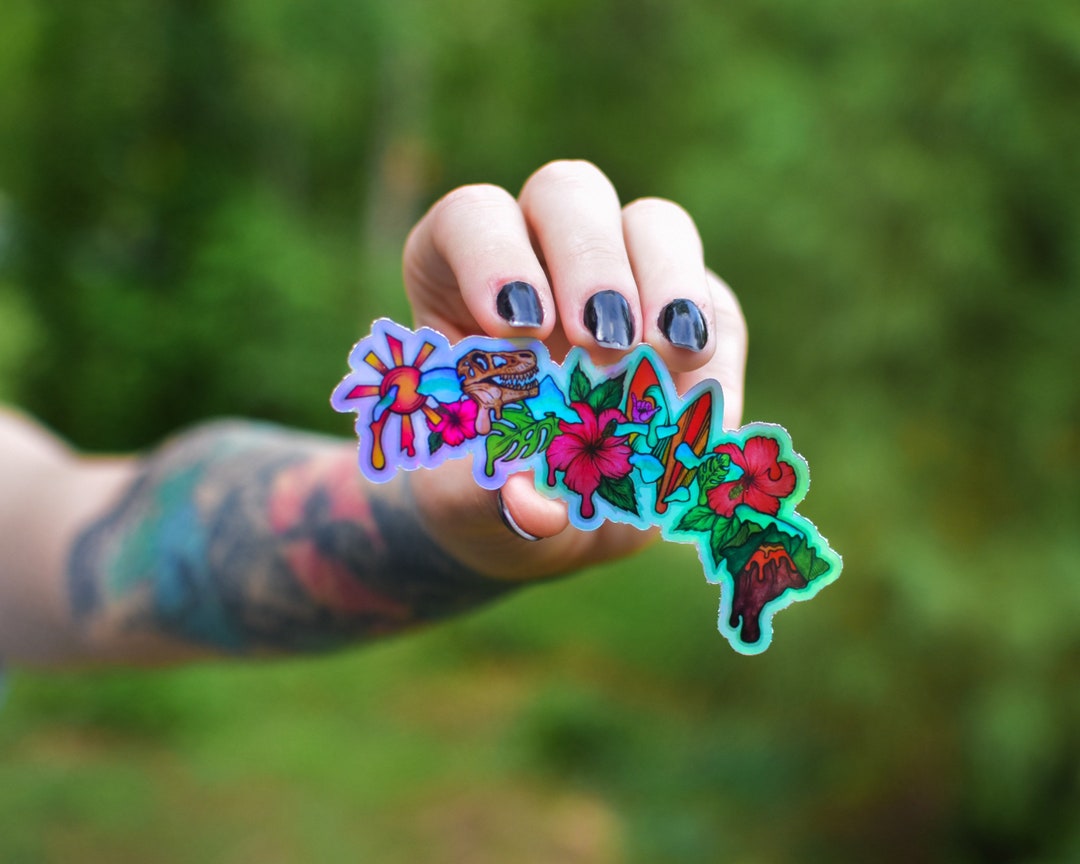 Hawaii Holographic Sticker, HI Sticker, Island Sticker, Hibiscus ...