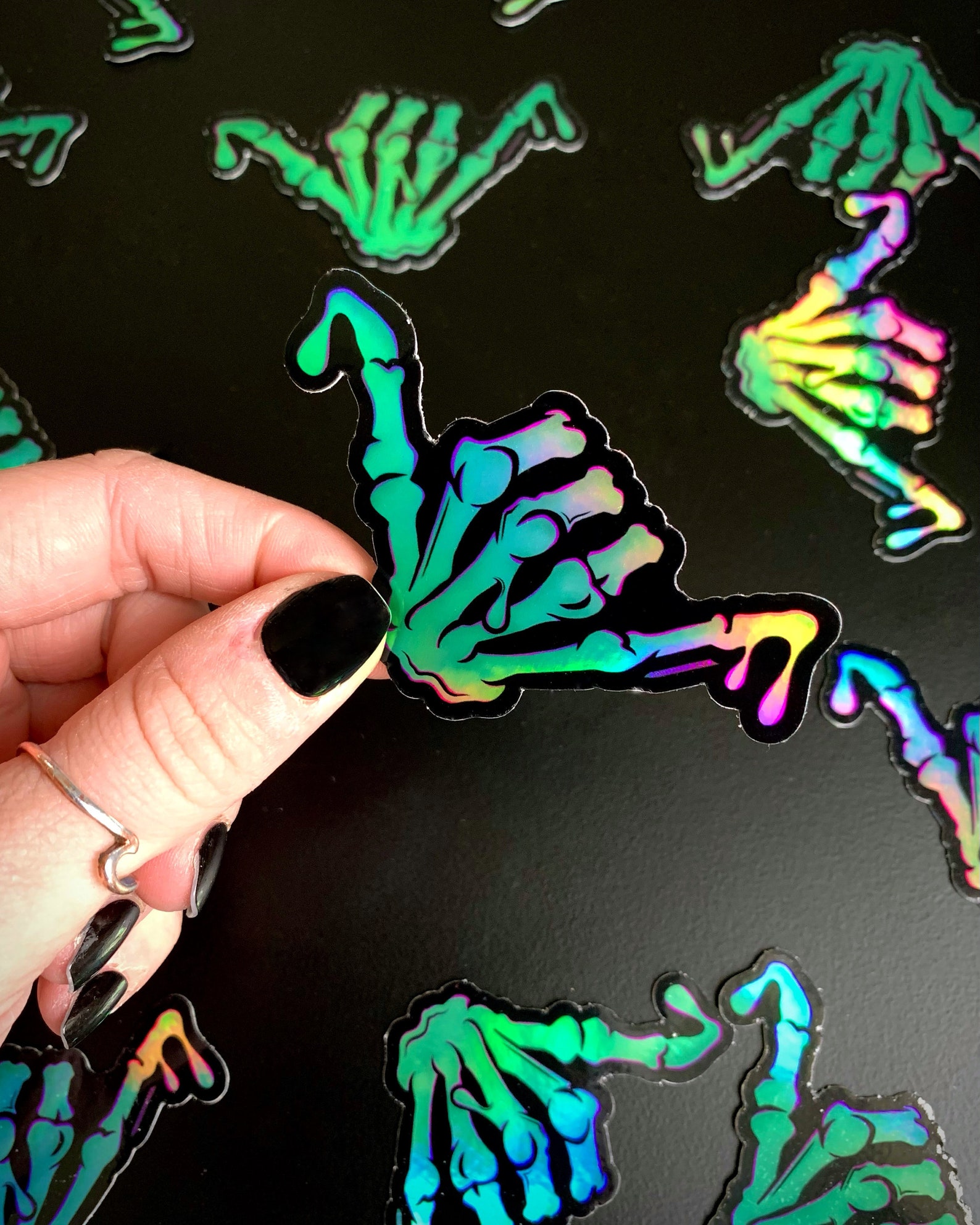 Hang Loose Holographic Sticker Skeleton Art Skeleton Decor - Etsy