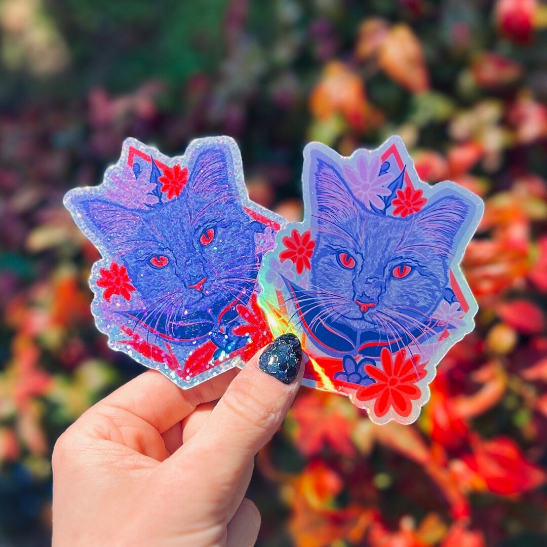 Boucats Floral Cat Holographic Sticker | Cat Illustration | Catnip and ...