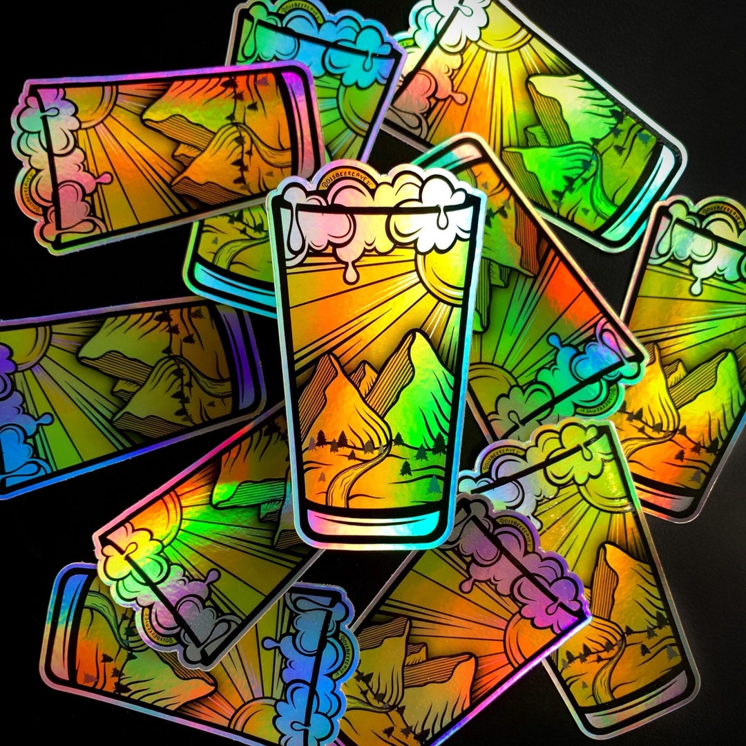 Beer Pint and Mountains Sticker: Holographic Waterproof Vinyl Decal - Etsy