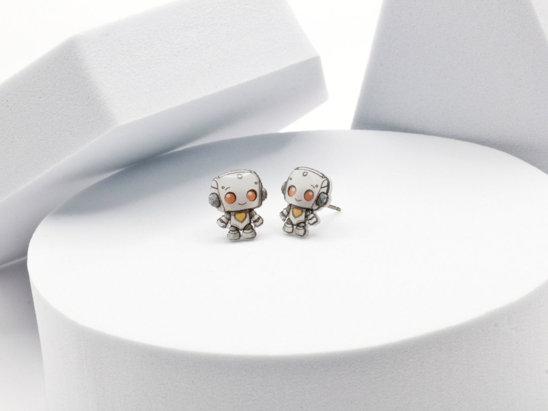 Robot Earrings, Tiny Sci-fi Bot Studs, Space Droid Tech Jewelry ...
