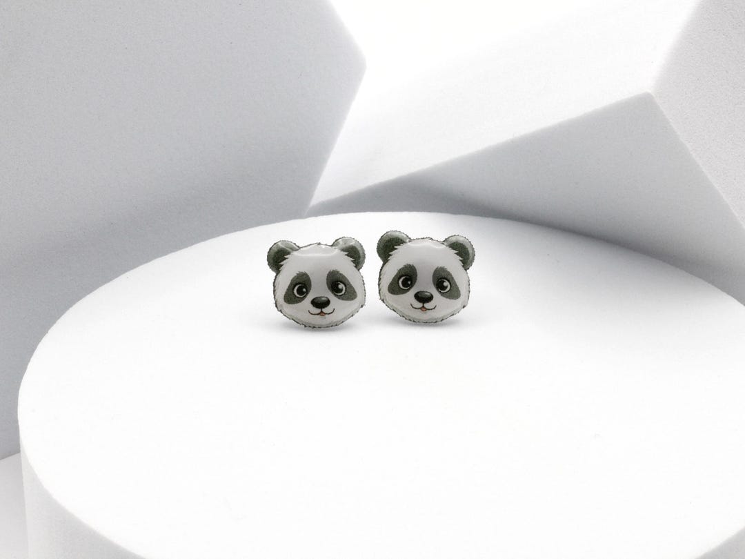 Panda Head Earrings, Giant Panda Bear Studs, Asian Animal Lover Gift ...