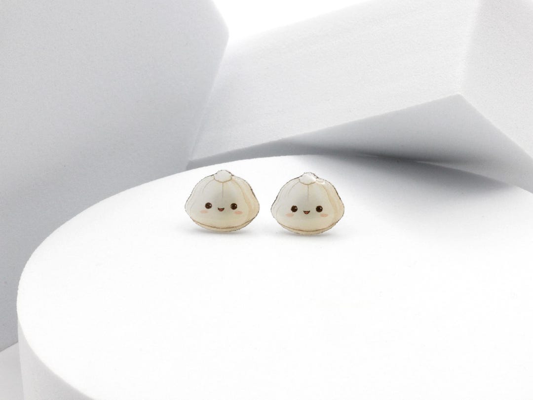 Happy Dumpling Earrings, Xiao Long Bao Studs, Cute Chinese Dim Sum Food ...