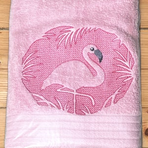Pink Flamingo With Pink Embossed Design Embroidered Hand Towel. Gift ...