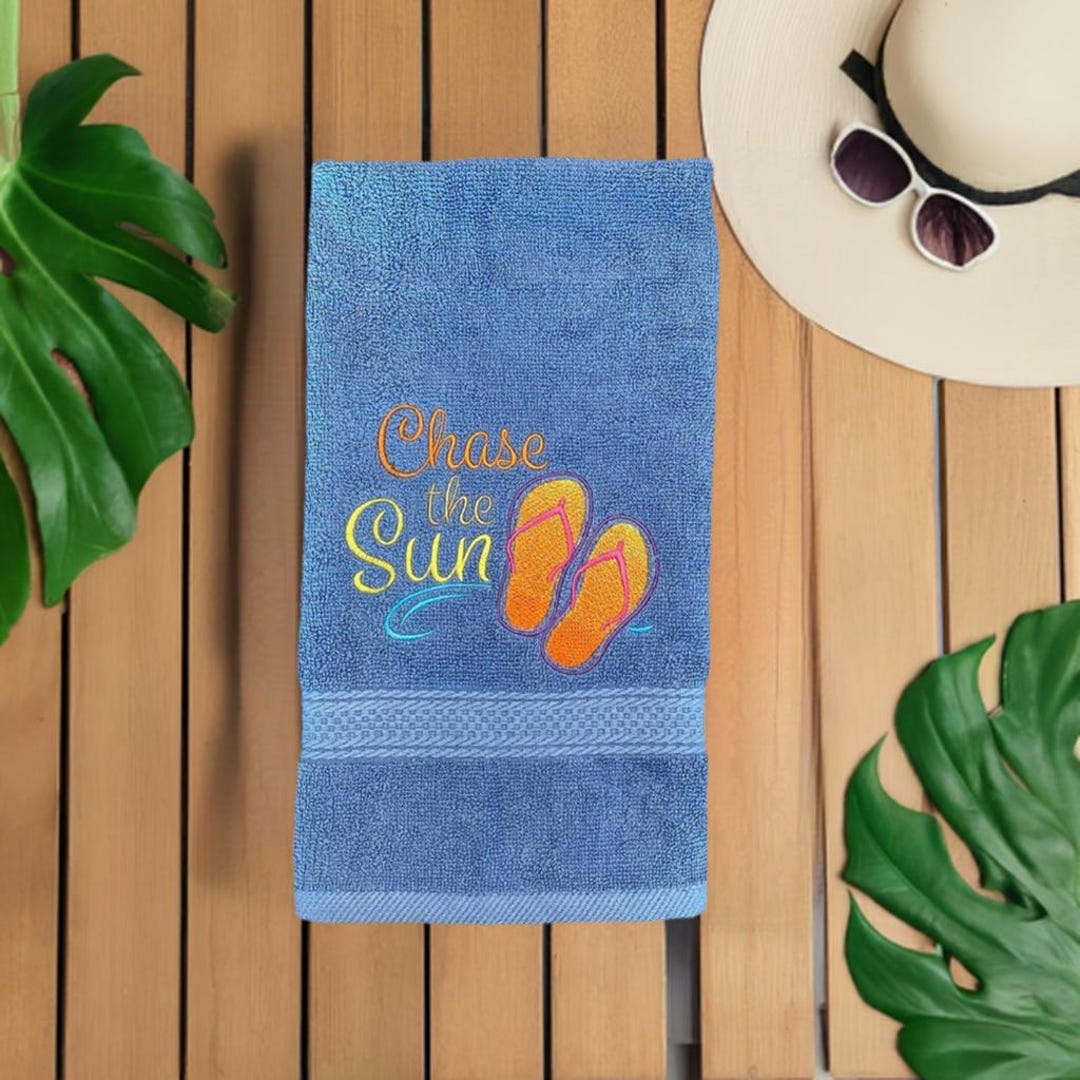 Embroidered Beach Hand Towel: Chase the Sun, Summer Decor - Etsy