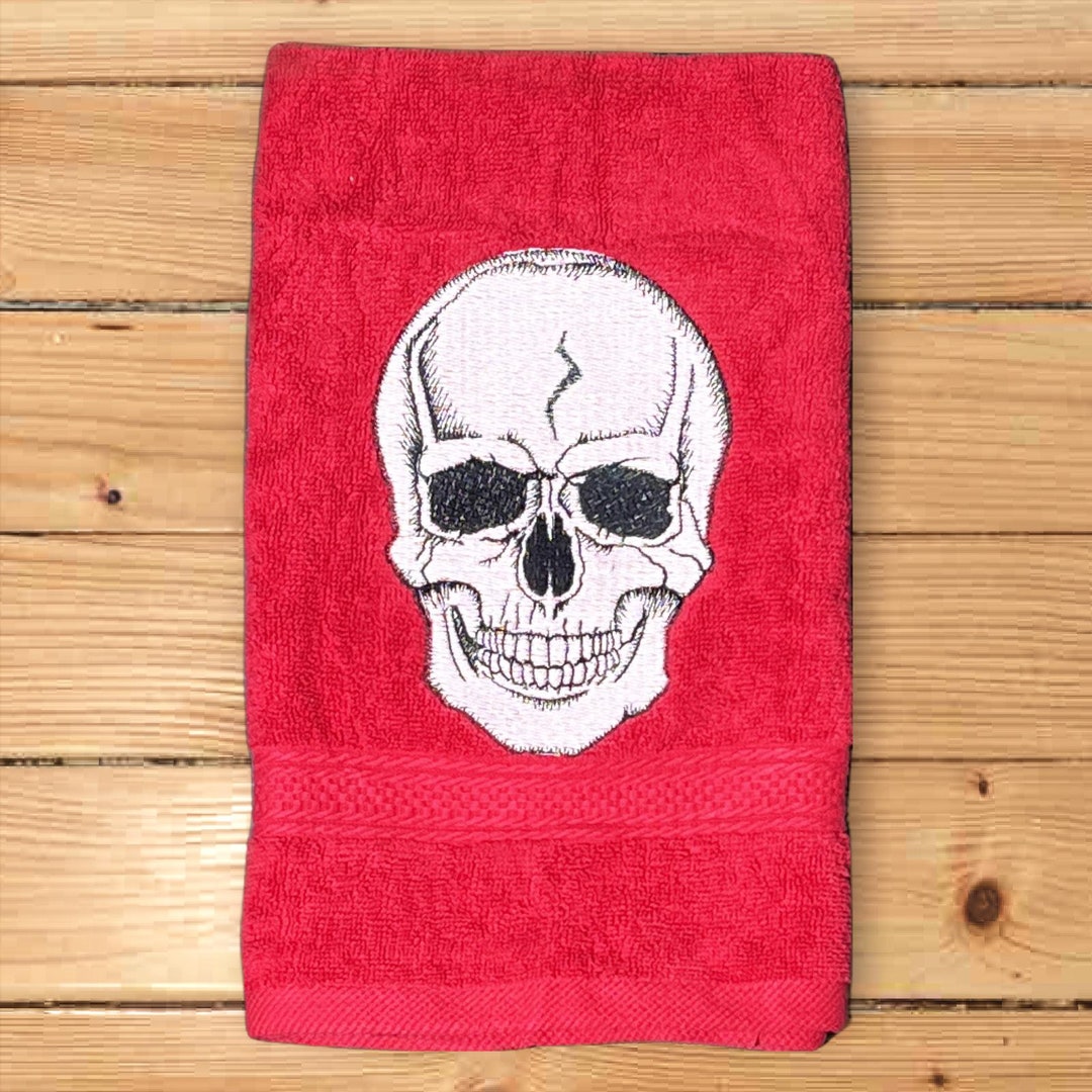 Skull Design, Skeleton Embroidered Hand Towel. . Spooky, Gift, Home ...