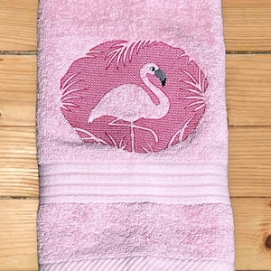 Pink Flamingo With Pink Embossed Design Embroidered Hand Towel. Gift ...