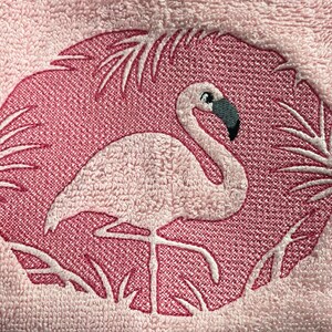 Pink Flamingo With Pink Embossed Design Embroidered Hand Towel. Gift ...