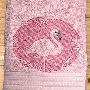 Pink Flamingo With Pink Embossed Design Embroidered Hand Towel. Gift ...