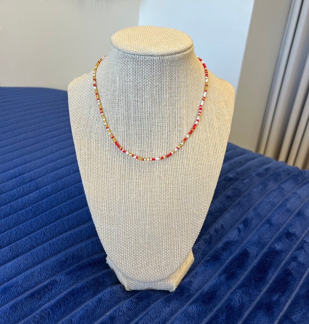 Cardinal and Gold Beaded Necklace - Etsy