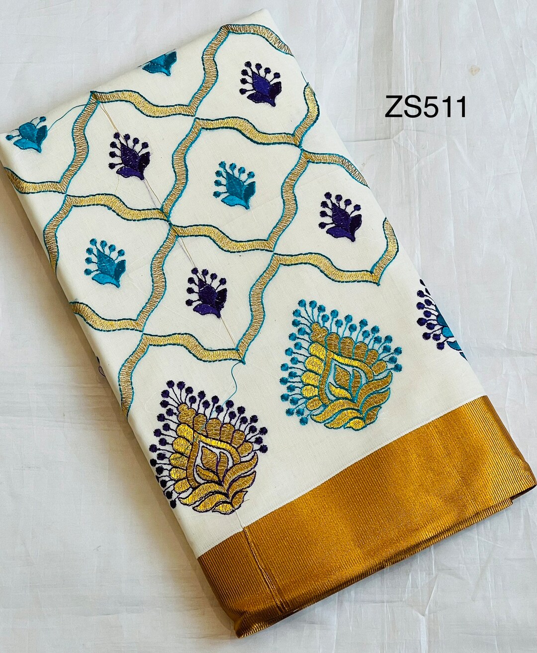 Indian Ethnic Onam Special Cotton Kerala Saree With Kasavu and Silver ...