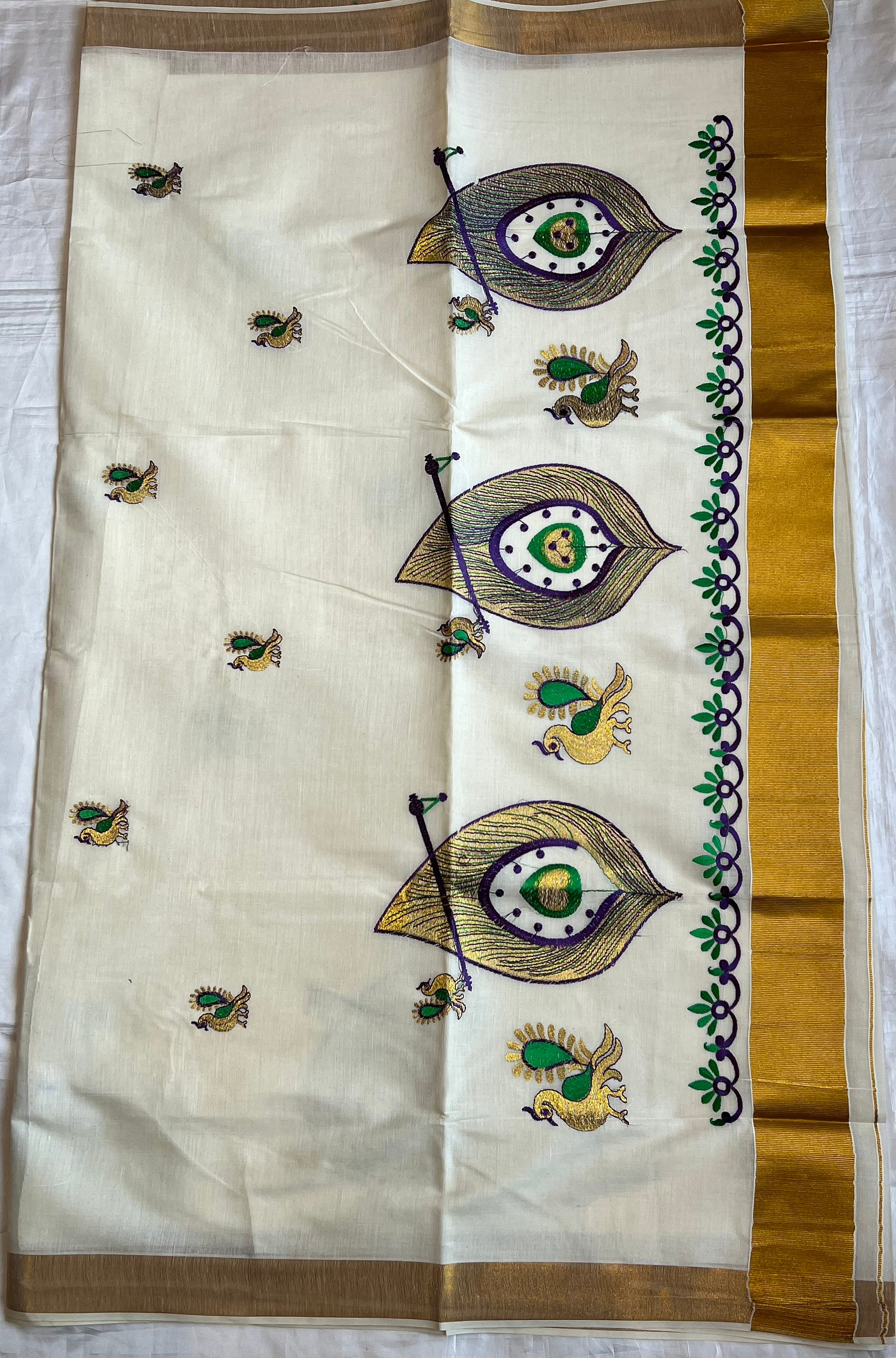 Indian Ethnic Onam Special Cotton Kerala Saree With Kasavu and Silver ...