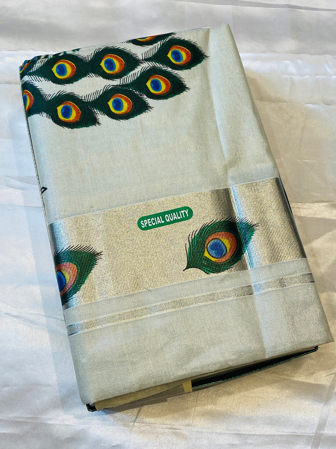 Indian Ethnic Onam Tissue Cotton Kerala Kasavu Saree Silver Border ...
