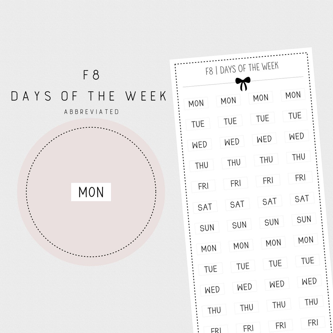 THREE Sheets F8 Days of the Week Abbreviated Planner Stickers - Etsy