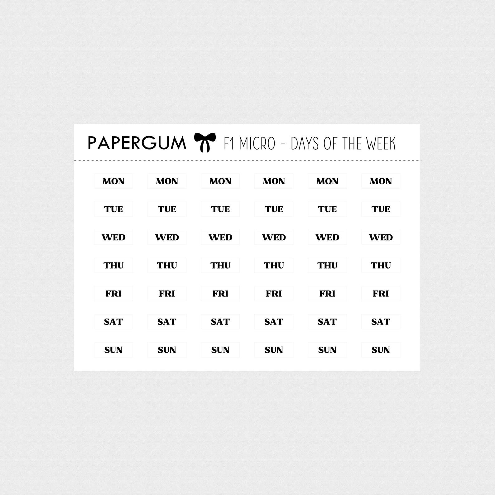 F1 Micro Days of the Week Abbreviated Transparent Micro Stickers ...