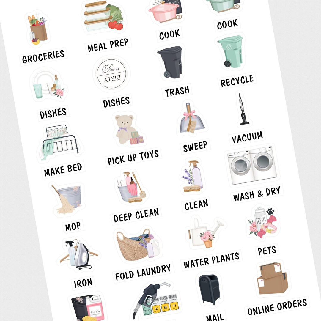 Home Icons - Daily Tasks - Four Sheets - Transparent Stickers - Planner ...