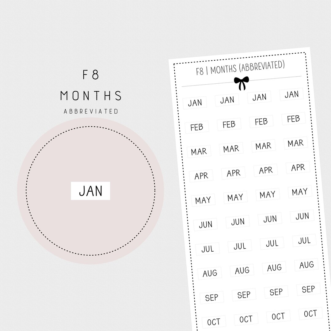 F8 MONTHS Abbreviated Planner Stickers - Etsy