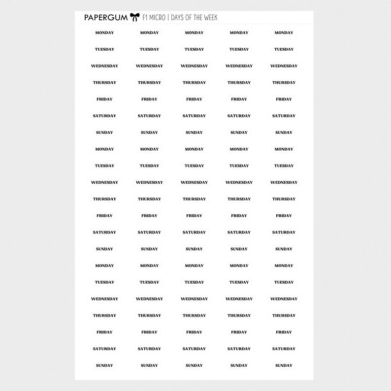 F1 Micro Days of the Week Transparent Micro Stickers Planner Stickers ...