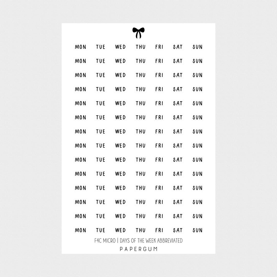 F4C Micro Days of the Week Abbreviated Clear Transparent Micro Stickers ...