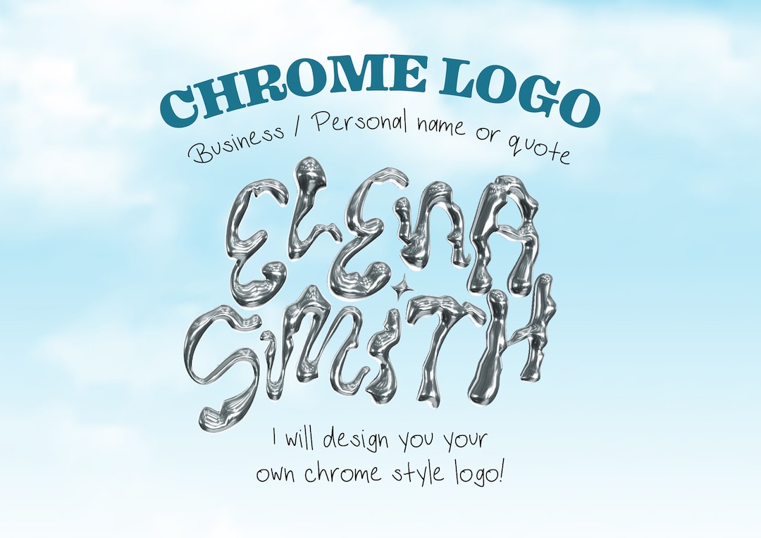 CHROMO LOGO Personalised Design Your Own Silver Liquid Chrome Logo, Any ...