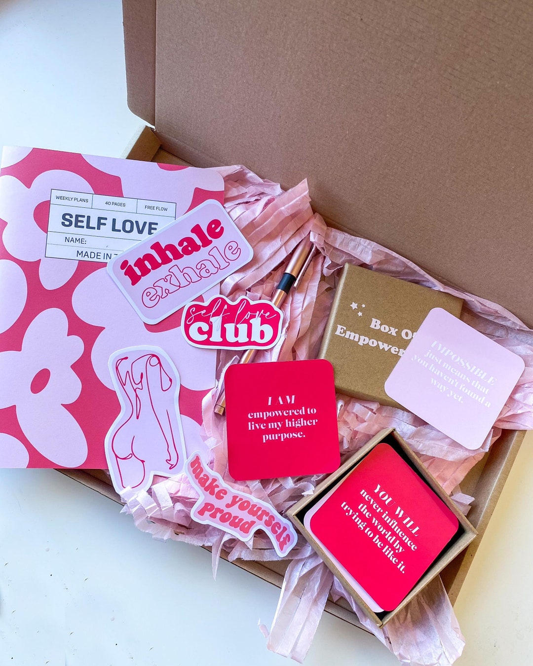 Self Love Kit Notebook Stickers Pen Positivity Red & Pink Box of ...