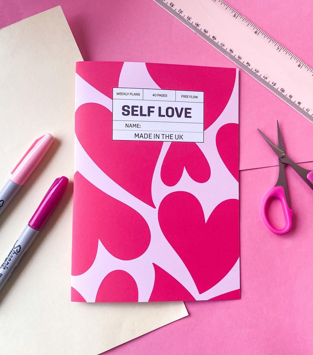 A5 Self Love Journal Red Love Hearts With Pink Background Weekly ...