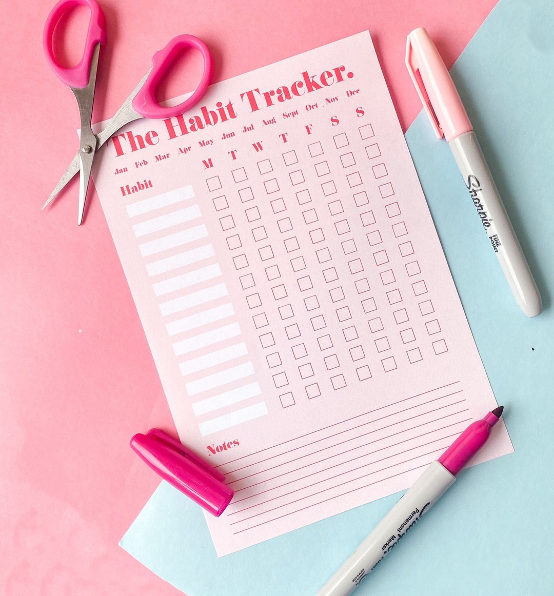 The Habit Tracker Healthy Habits Routine Pink Red White Notes Date ...