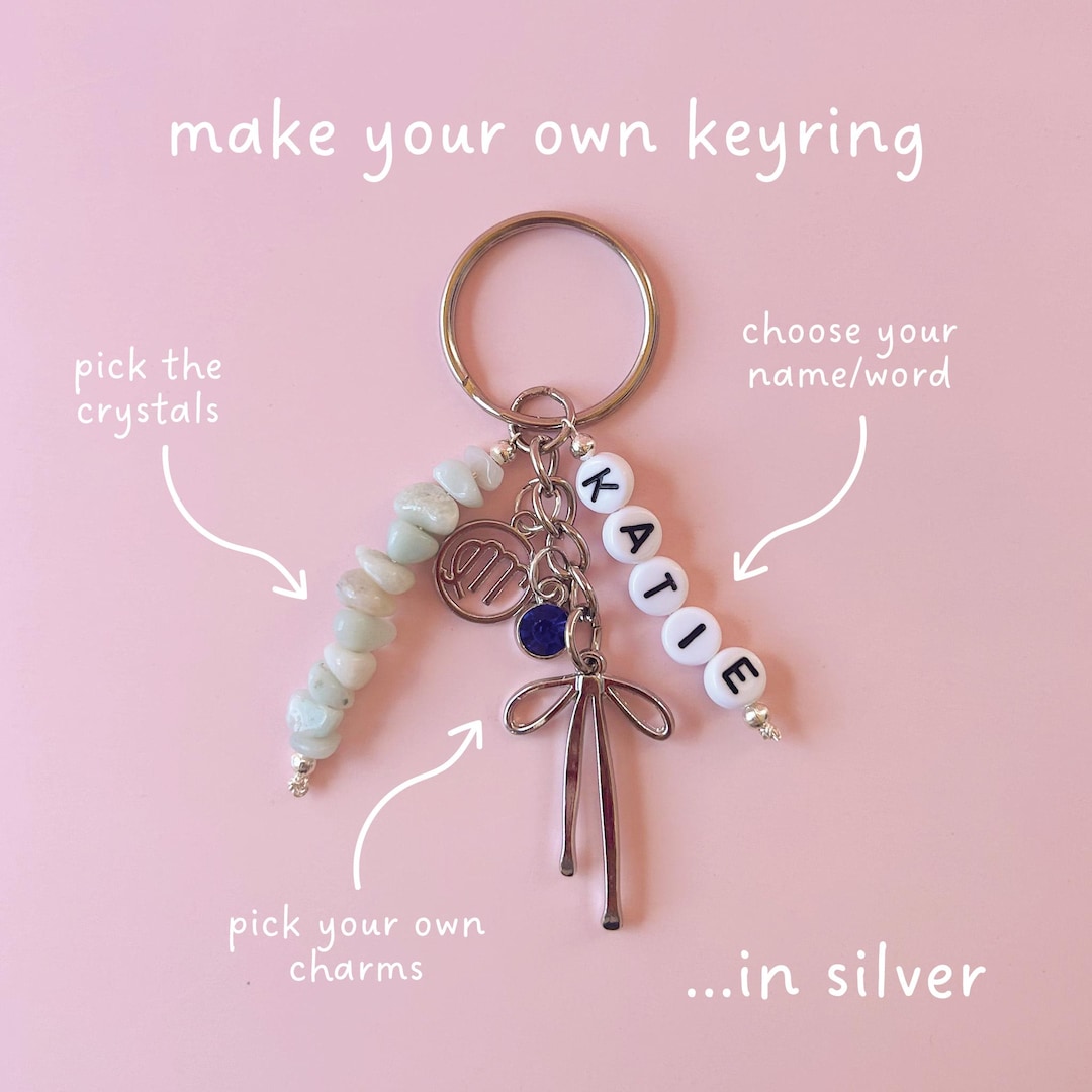 Personalised Crystal Keyring in Silver, Customisable Name Keychain ...