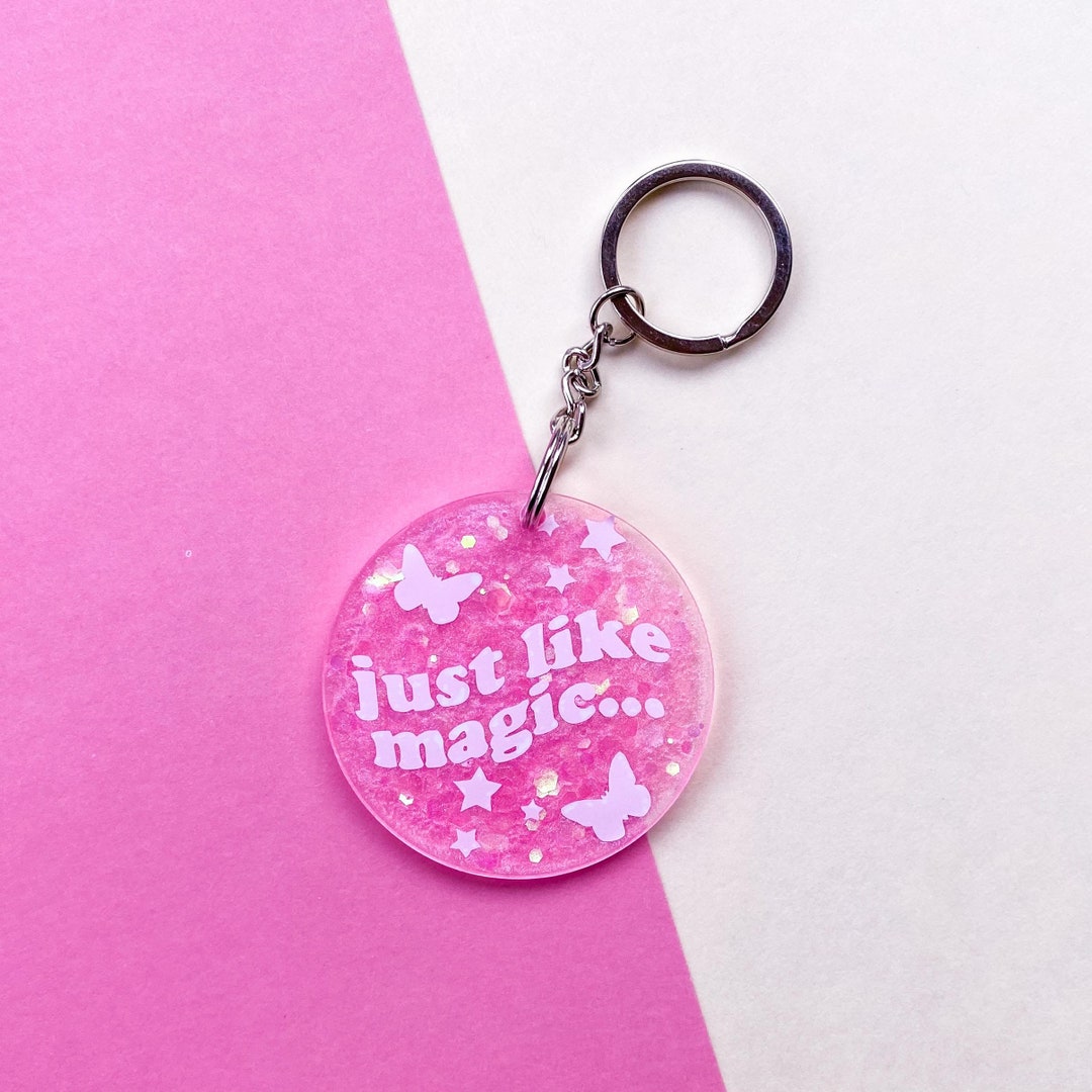 Just Like Magic... Keyring Pink Glitter Keychain Manifestation Keyring ...