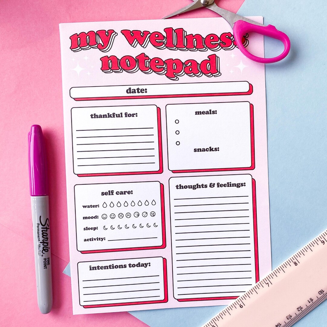 A5 or A4 My Wellness Notepad List Wellness Planner 40 Pages Tear off ...