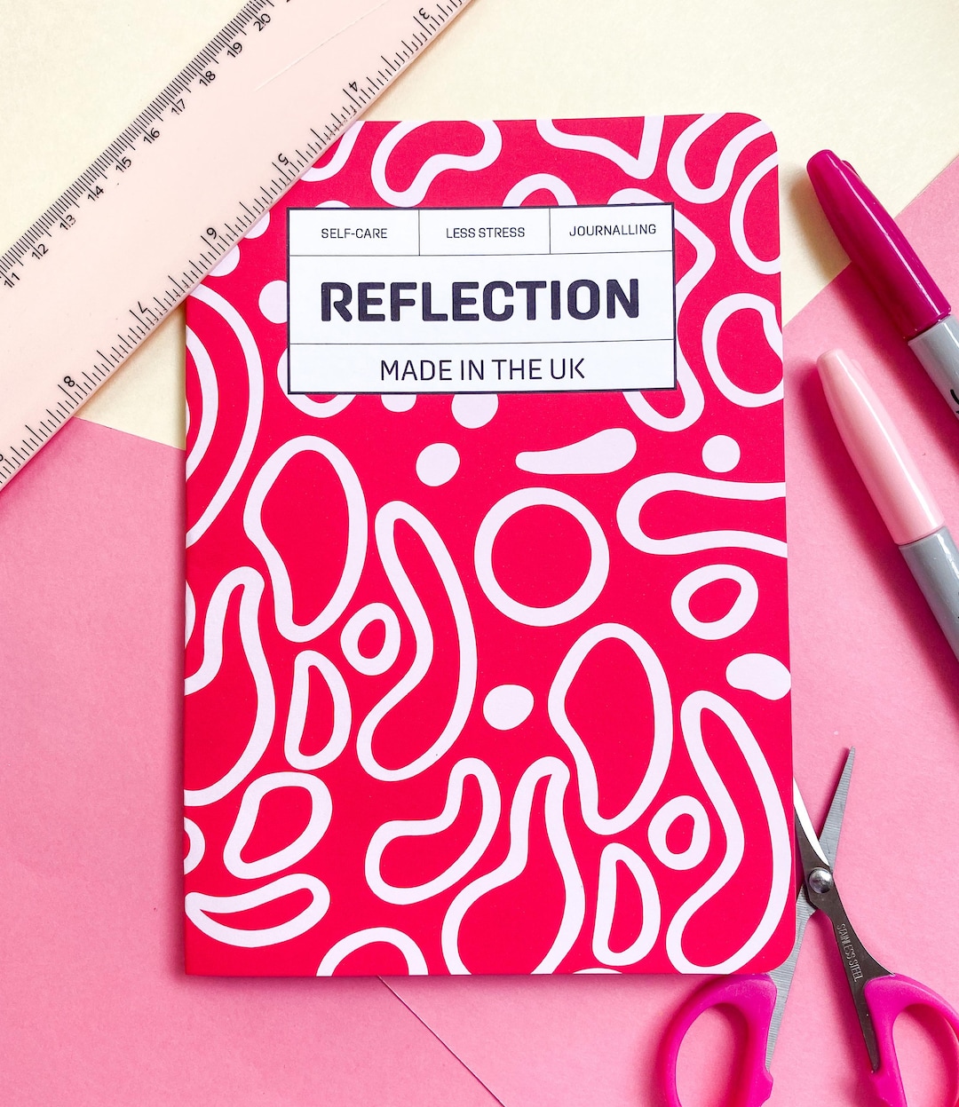 A5 Reflection Journal Red Background Pink Random Blobs Lined Paper ...