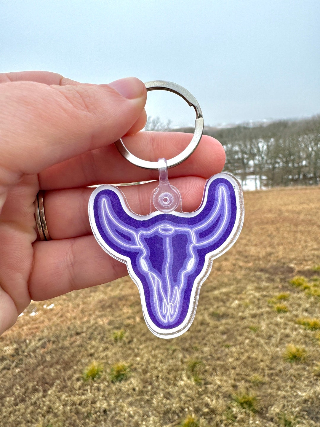 Purple Neon Bison Skull Acrylic Keychain - Etsy