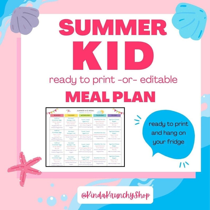 Easy Summer Kid Meal Plan & Shopping List -- Breakfast / Lunch / Snack ...