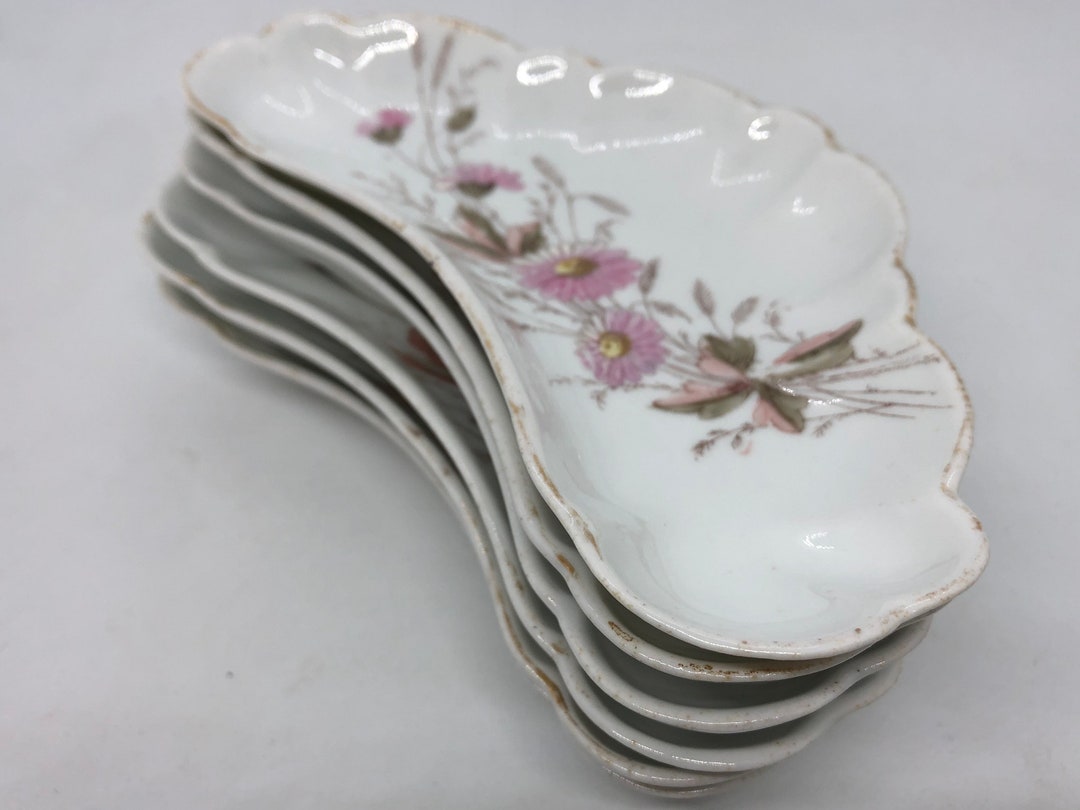 Austrian Crescent Bone Dishes Floral Gold Trim Scalloped Porcelain Rare ...
