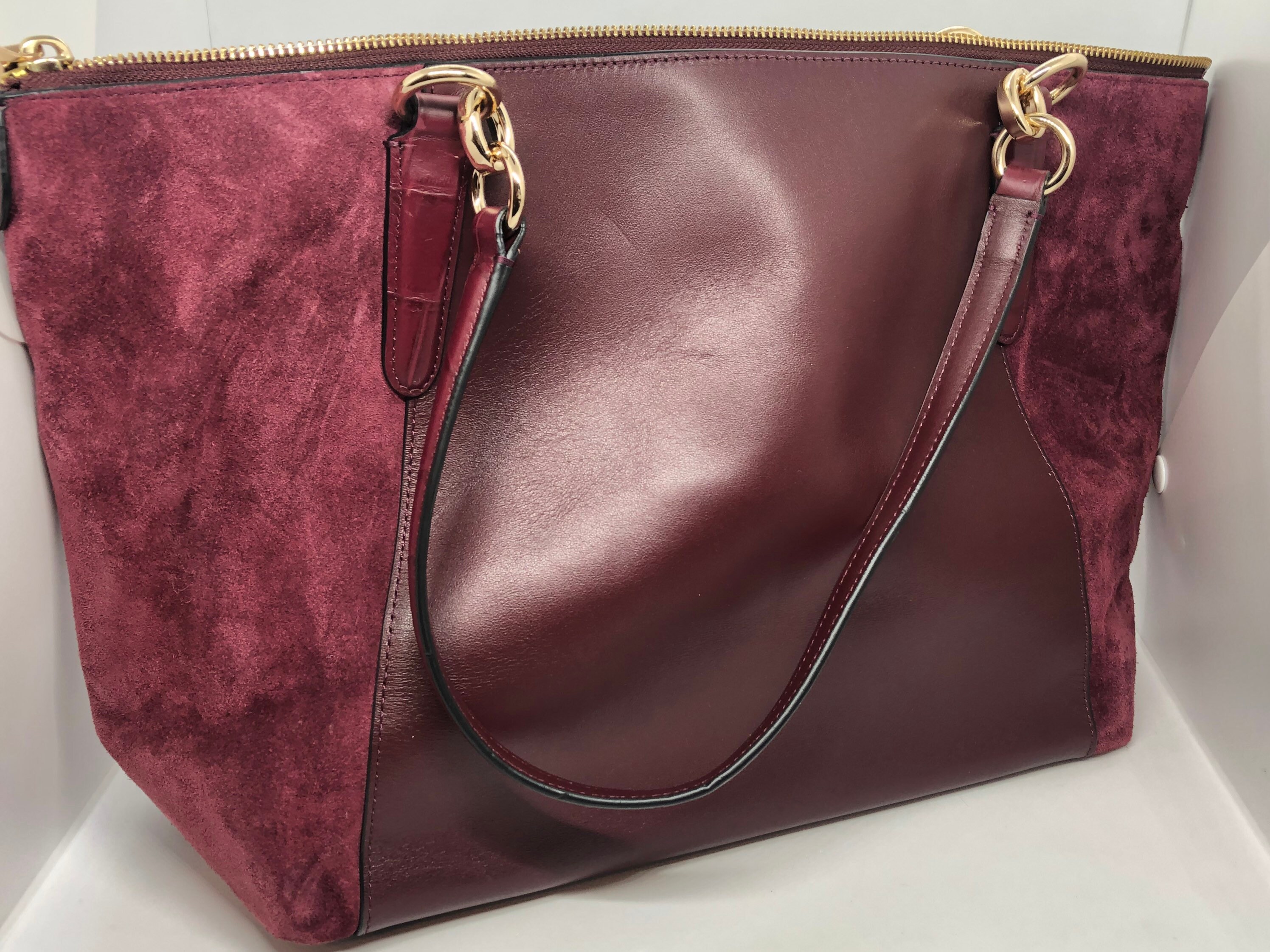 Coach Kacey Satchel Suede Leather Handbag Cranberry and Gold Purse - Etsy