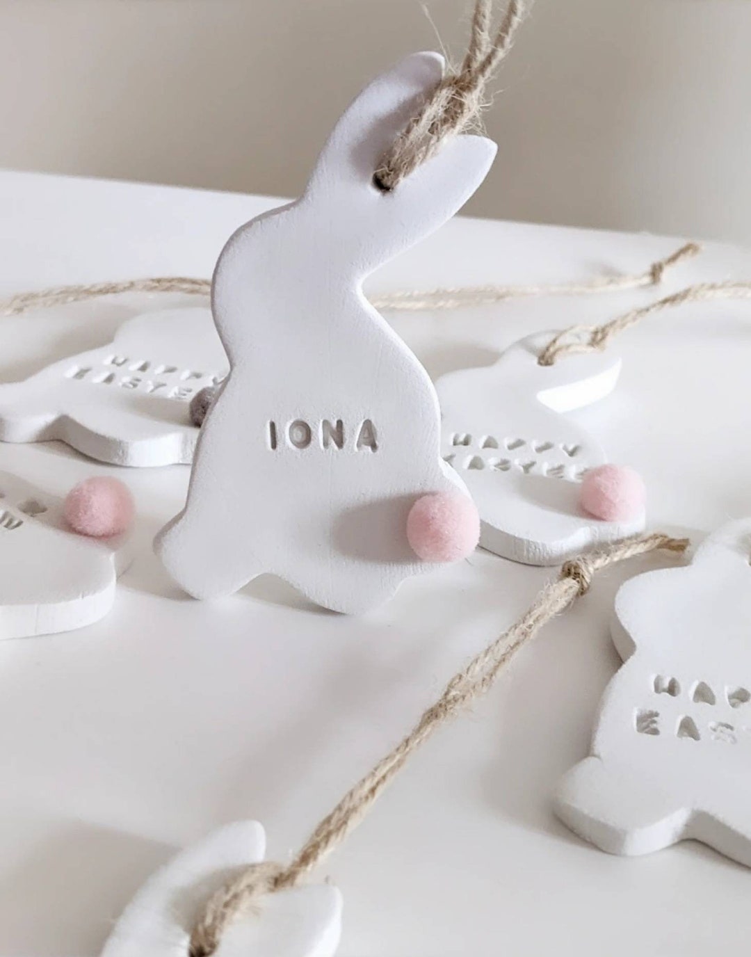 Personalised Easter Bunny Decoration, White Clay, Children Easter Gift ...