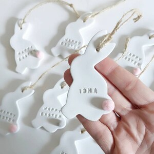 Personalised Easter Bunny Decoration, White Clay, Children Easter Gift ...
