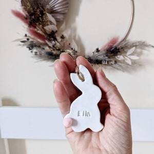 Personalised Easter Bunny Decoration, White Clay, Children Easter Gift ...