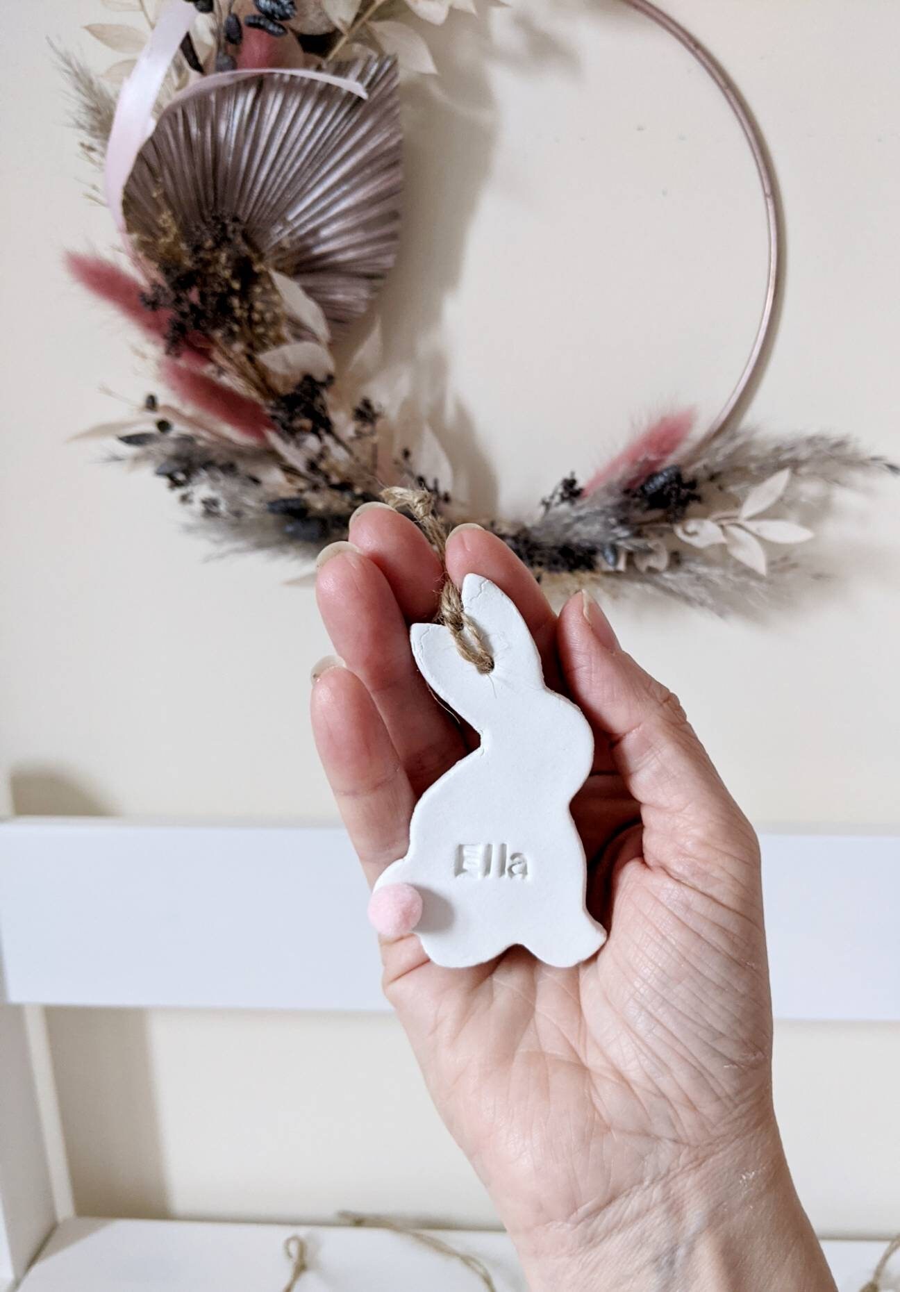 Personalised Easter Bunny Decoration White Clay Children - Etsy UK