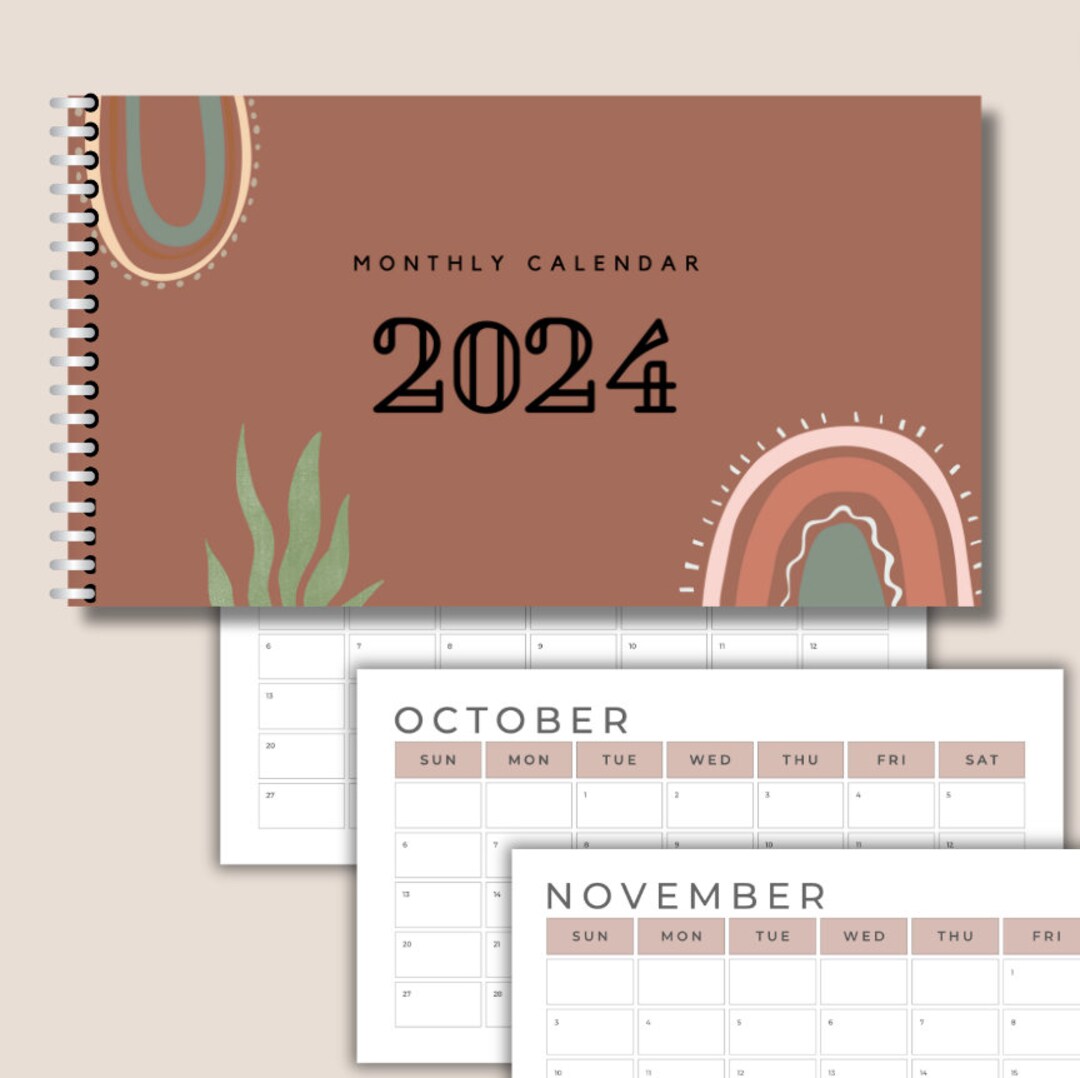 Digital Monthly Calendar 2024 - Organic Rainbow - Etsy