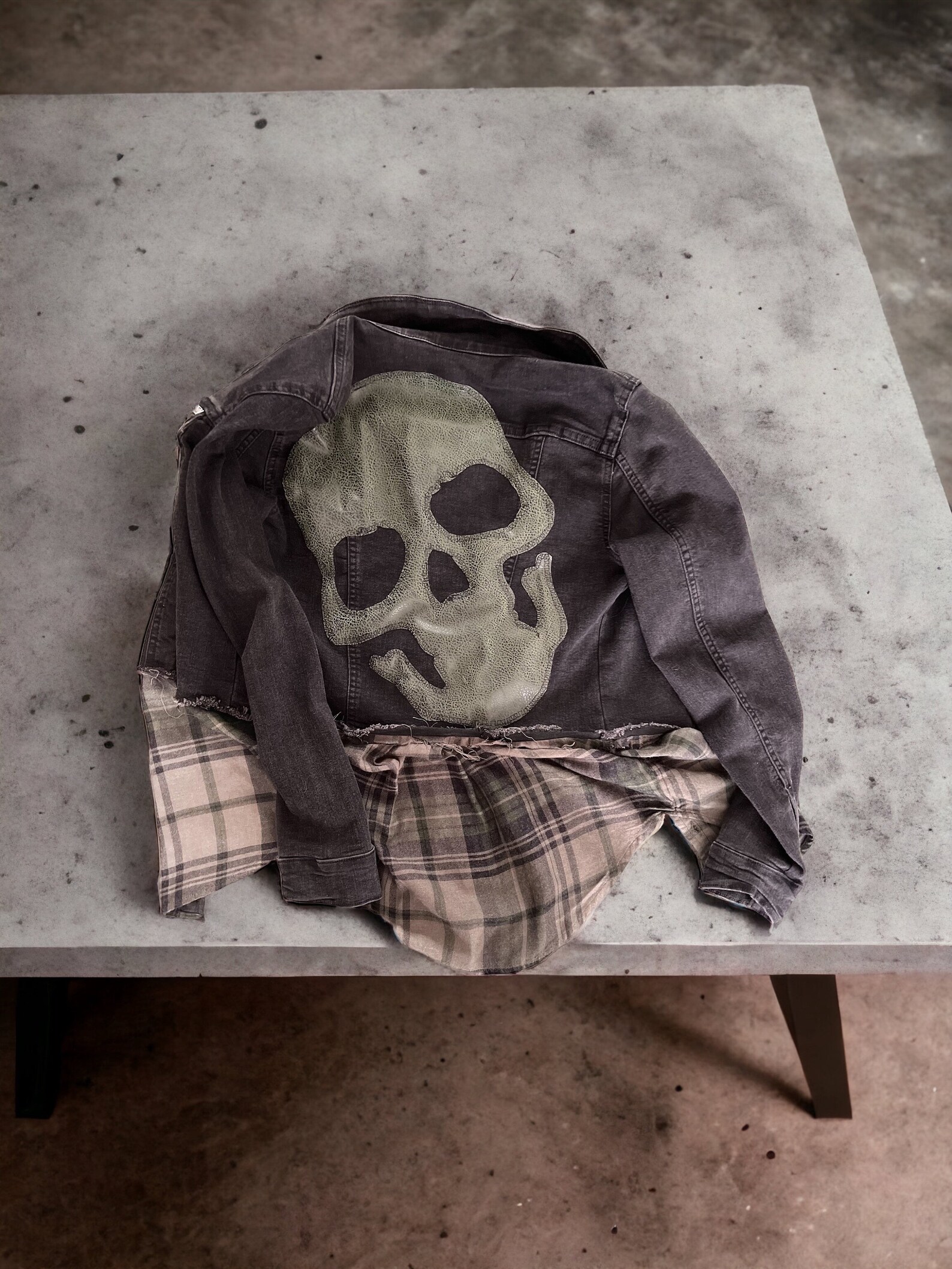 Green Skull Flannel Jacket Upcycled Punk Rocker Halloween Spooky Top XS ...