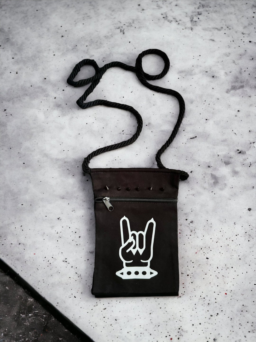 Rock on Bag With Spikes Small Purse Tiny Tote Gothic Metal Gift for Her ...