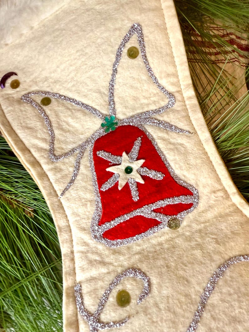 Vintage Felt Stocking Glitter Decor - Etsy