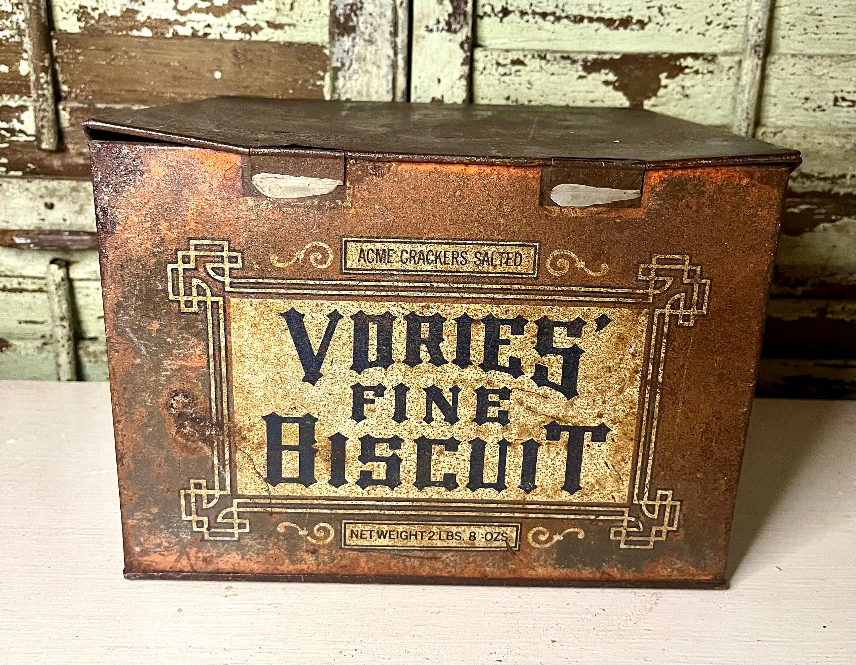 Antique Metal Biscuit Tin Storage Box Vories Fine Biscuit - Etsy