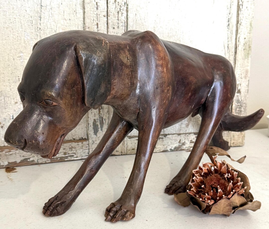 Large Carved Wood Dog Hunting Dog Statue Figure - Etsy