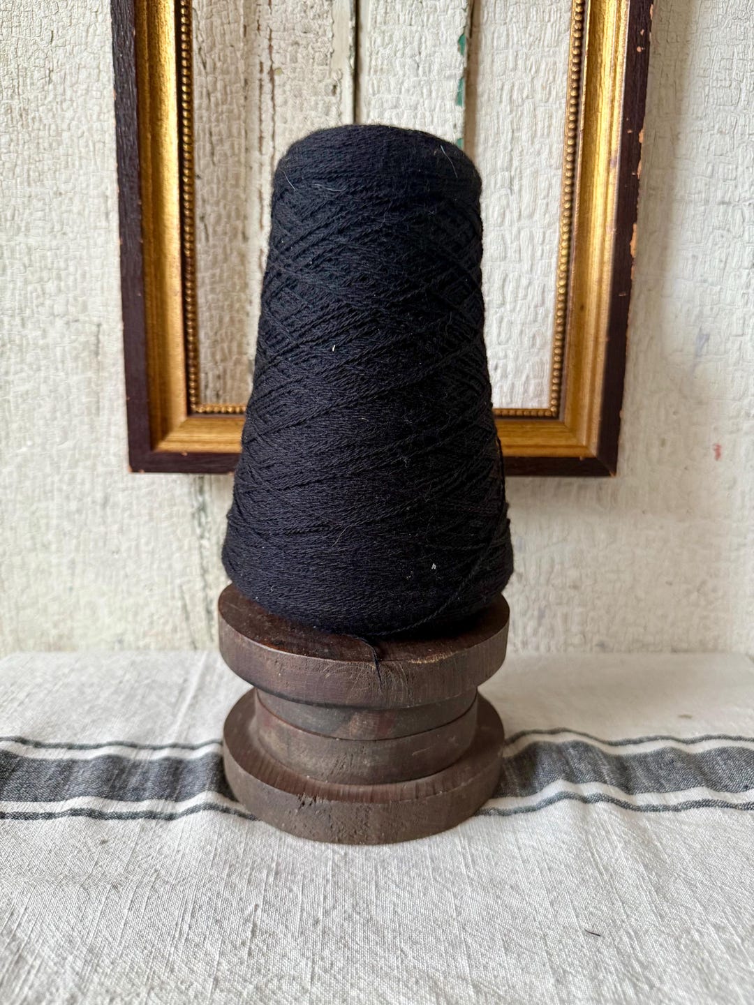 Black Yarn Cone Spool on Wood Base Riser - Etsy