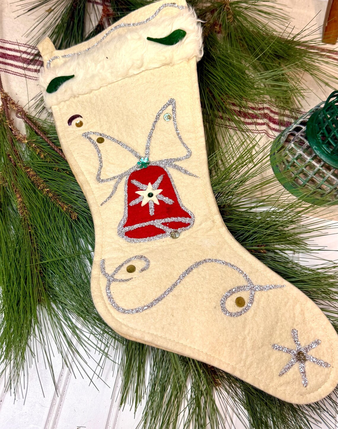 Vintage Felt Stocking Glitter Decor - Etsy