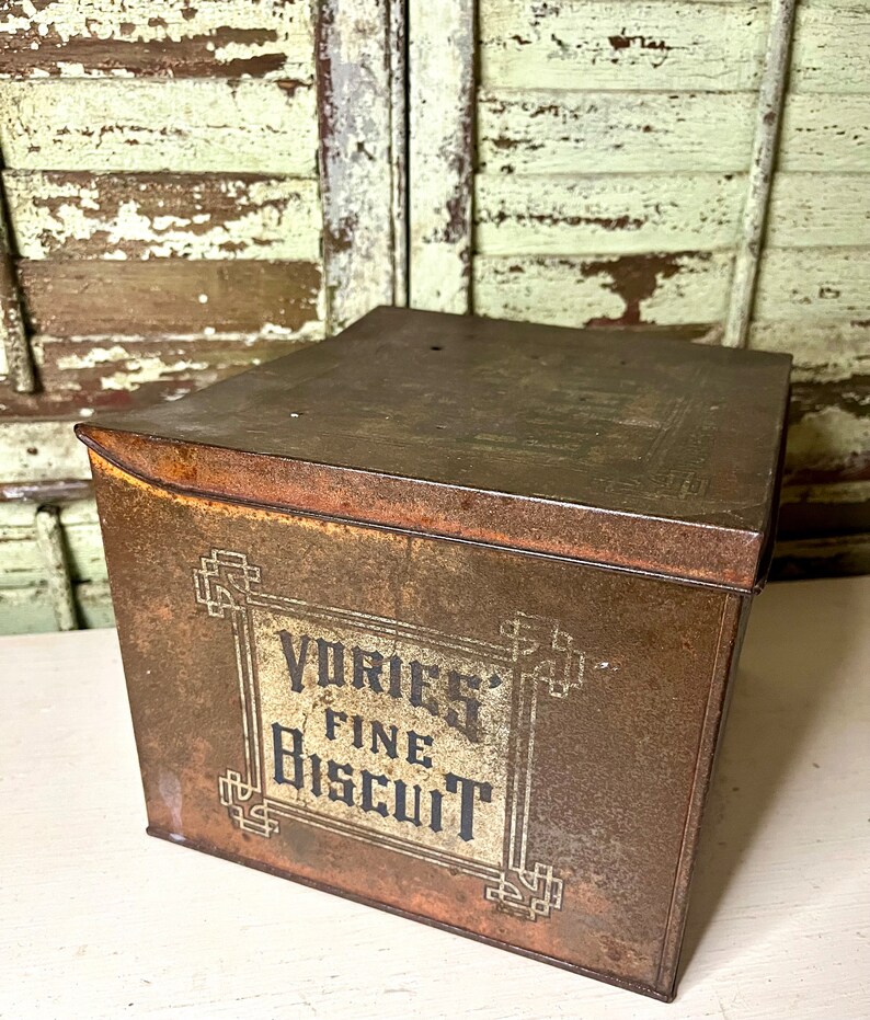 Antique Metal Biscuit Tin Storage Box Vories Fine Biscuit - Etsy